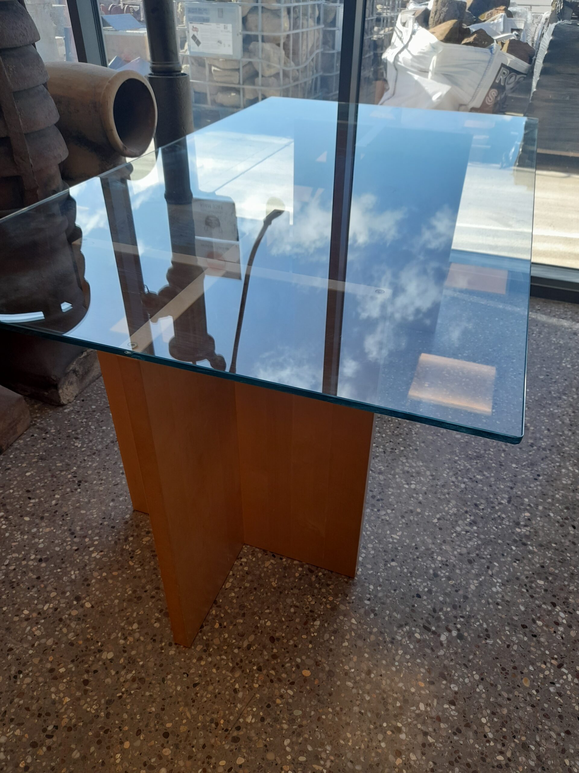 A Reclaimed Glass Topped Dining Table c/w Matching Coffee Table ...