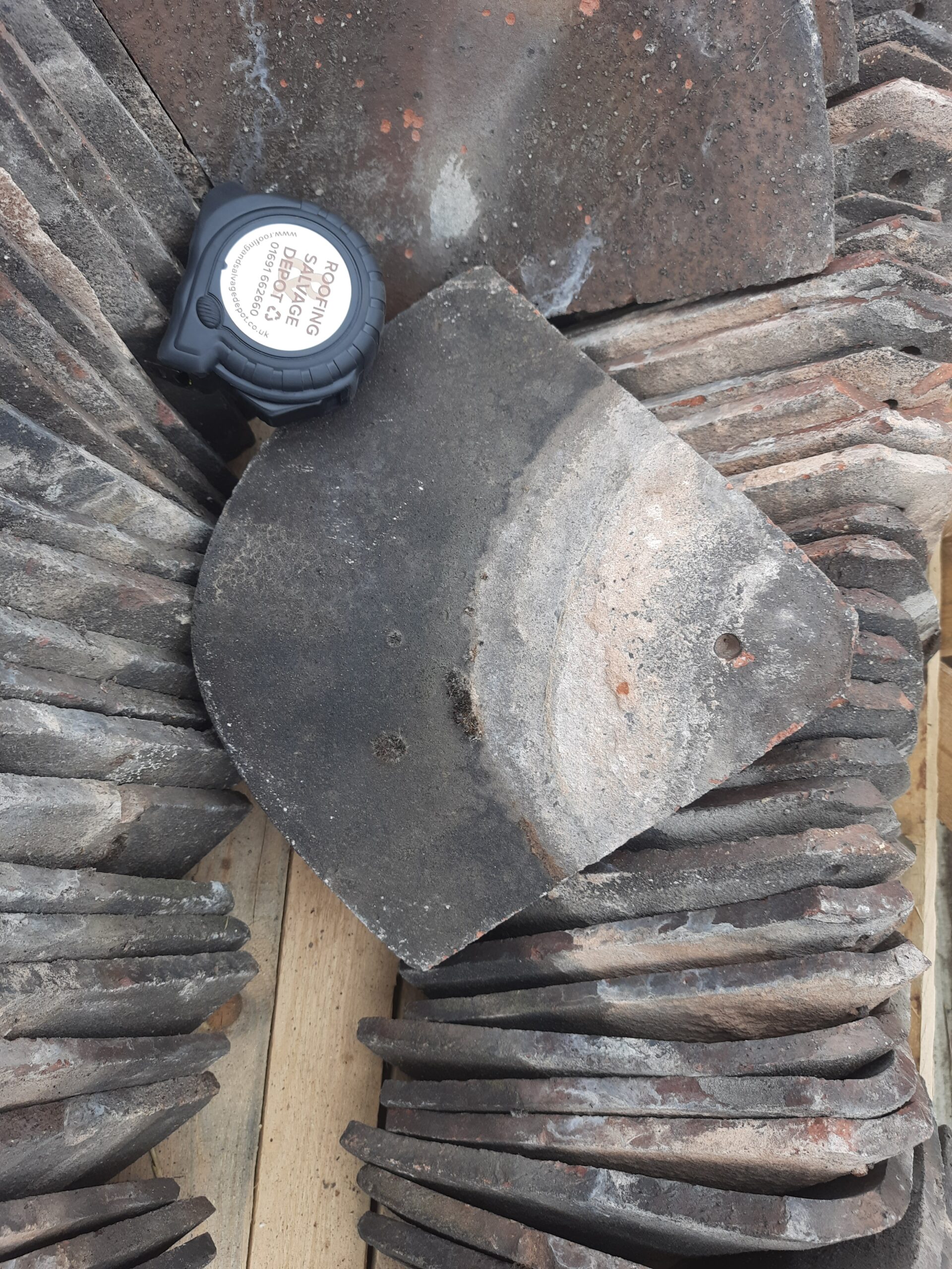 Batch Of 110 Reclaimed Clay Dark Acme Tudor Granny Bonnet Hip Tiles ...