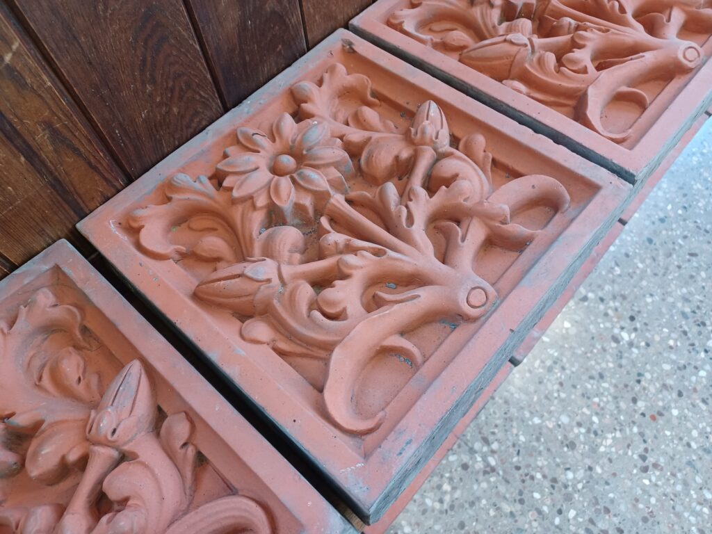 Set Of 10 Reclaimed Large Decorative Floral Red Clay Brick Plaques ...