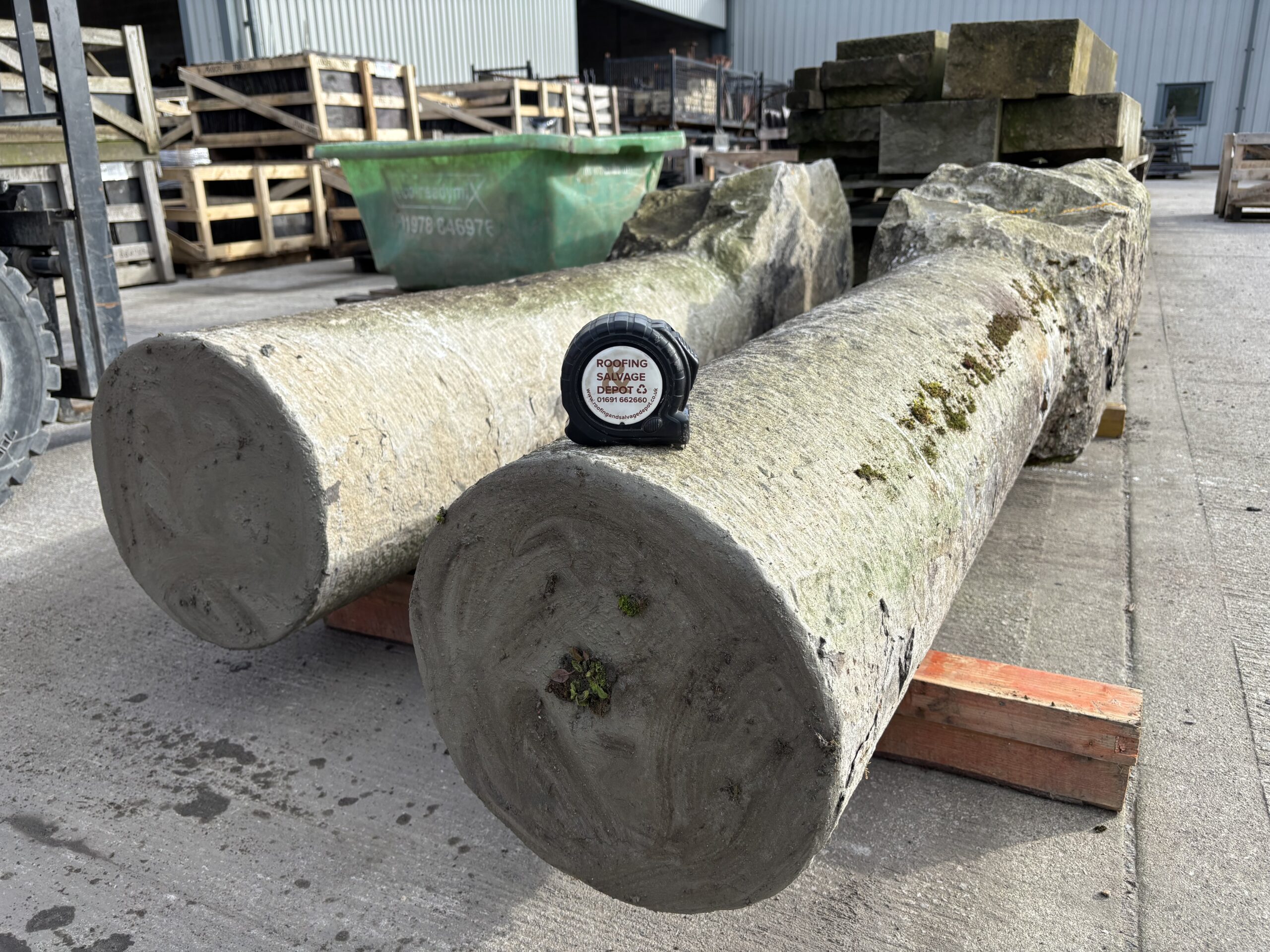 Reclaimed Pair Of Lime Stone Round Rustic Gate Posts 82" Tall - Roofing ...