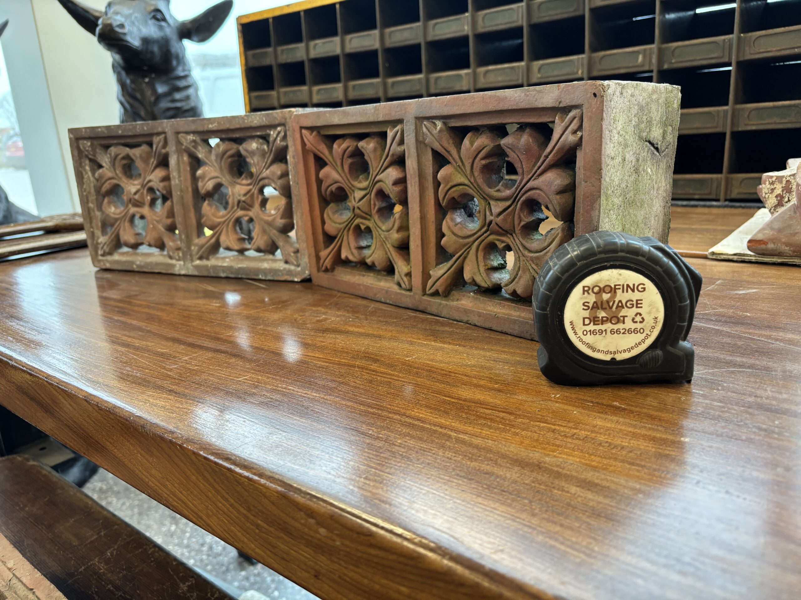 Pair Of Reclaimed Red Ruabon Floral Air Bricks - Roofing and Salvage Depot