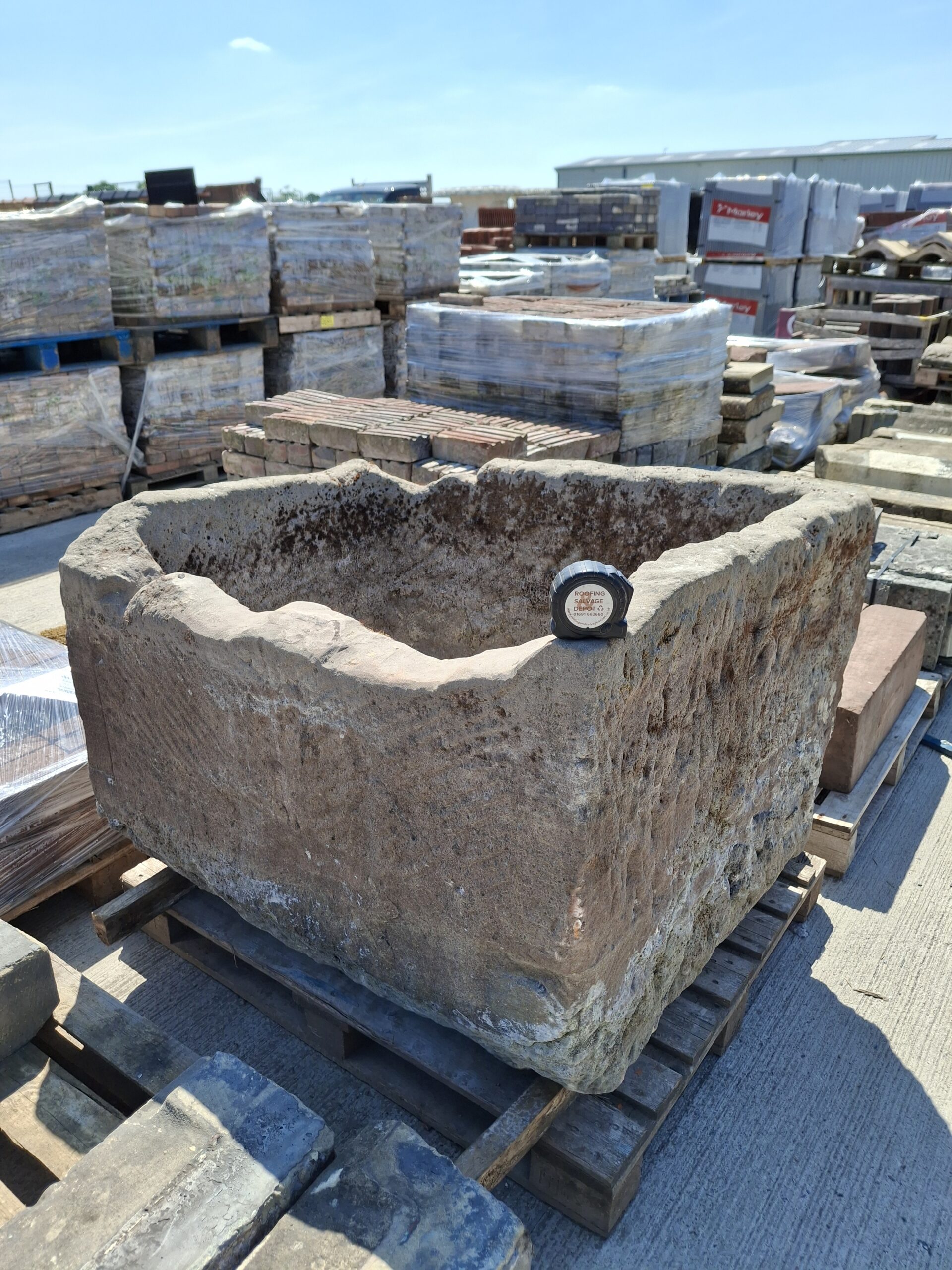 Reclaimed Large York Stone Trough Planter 44" Long - Roofing and Salvage Depot