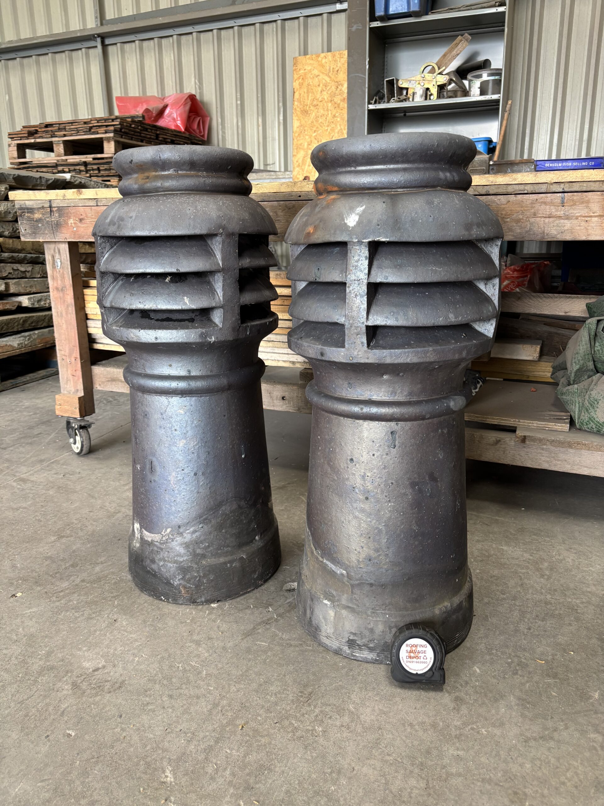 Reclaimed Pair of Clay Staff Blue Ruabon Louvered Chimney Pots 32.5 ...